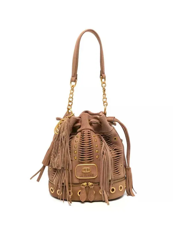 LA CARRIE Apallosa Fringed Stud-embellished Bucket Bag