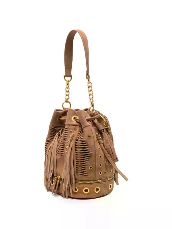 LA CARRIE Apallosa Fringed Stud-embellished Bucket Bag