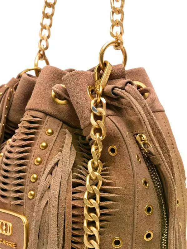 LA CARRIE Apallosa Fringed Stud-embellished Bucket Bag