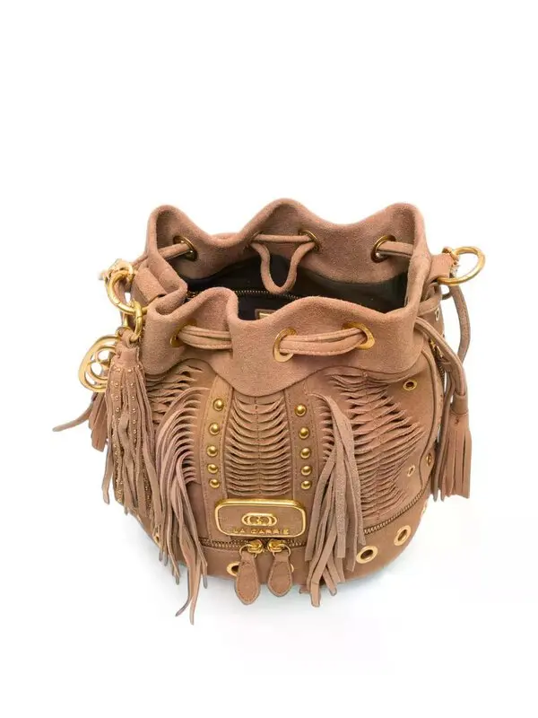 LA CARRIE Apallosa Fringed Stud-embellished Bucket Bag
