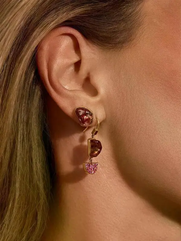CLARA CHEHAB Half Moon Sapphire And Watermelon Tourmaline Drop Earrings
