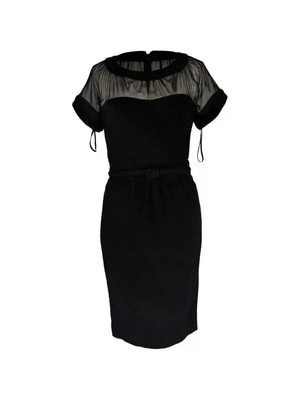 Oscar De La Renta 2010-2020s Belted Sheer-panel Midi Dress - Black