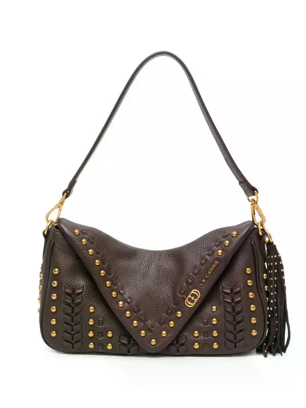 LA CARRIE Eclipse Stud-embellished Whipstitch Shoulder Bag - Brown