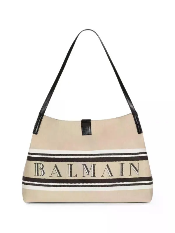 Balmain Logo-embroidered Striped Tote Bag - Neutrals