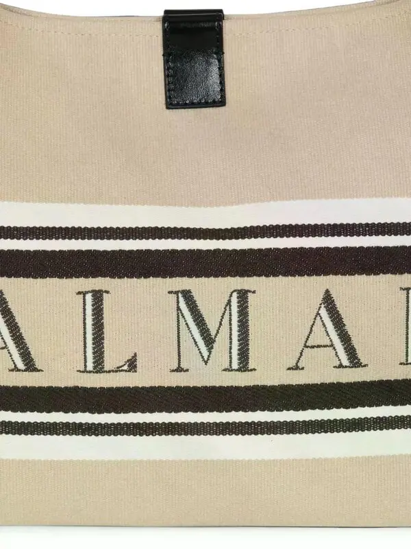 Balmain Logo-embroidered Striped Tote Bag - Neutrals