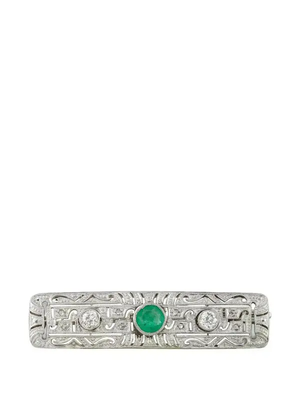 LB EXCLUSIVE Emerald And Diamond Bar Brooch - Silver