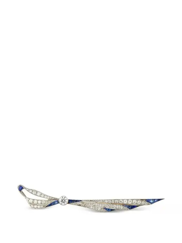 LB EXCLUSIVE Diamond And Sapphire Ribbon Brooch - Gold