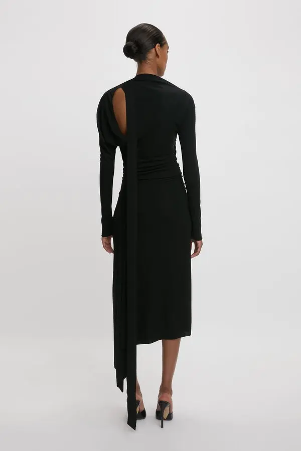 Victoria Beckham Slash-neck Ruched Midi Dress