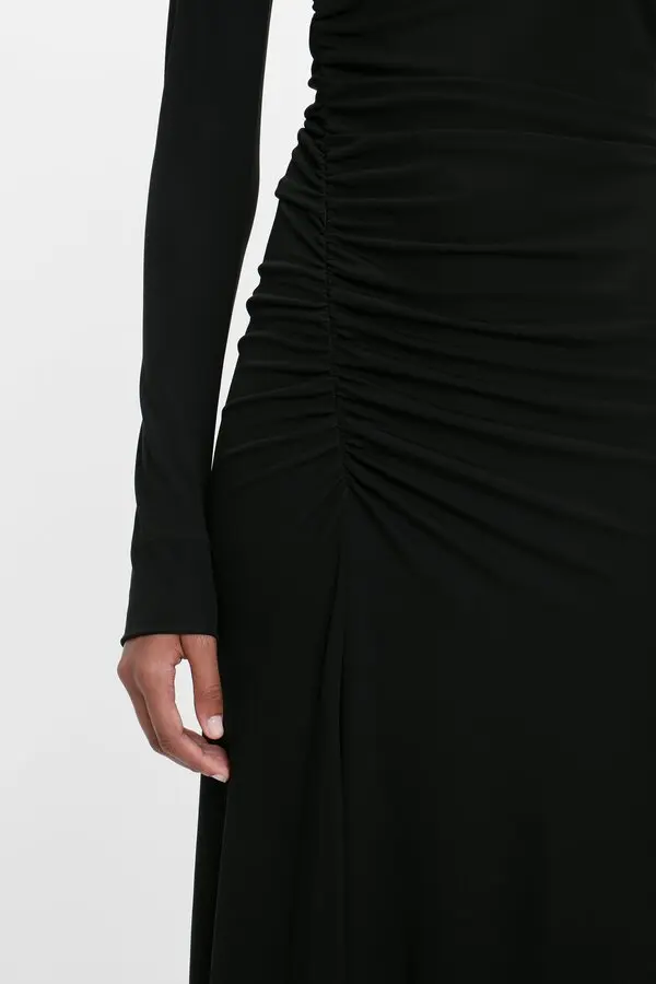 Victoria Beckham Slash-neck Ruched Midi Dress