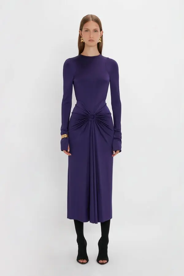 Victoria Beckham Long Sleeve Gathered Midi Dress