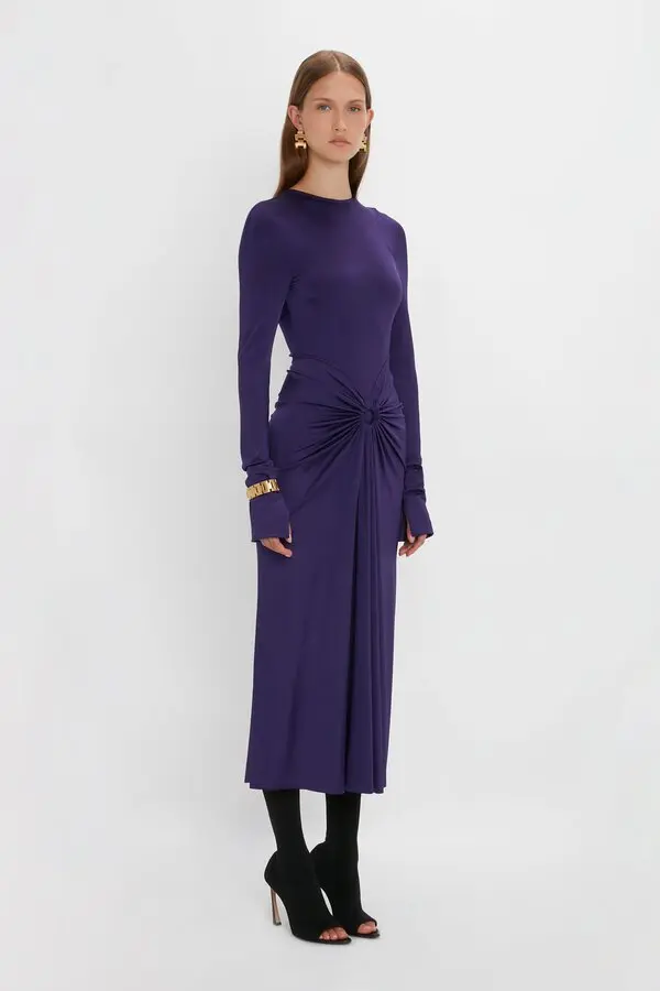Victoria Beckham Long Sleeve Gathered Midi Dress