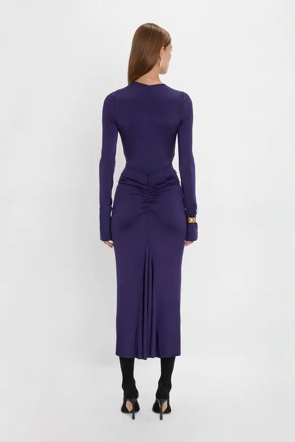 Victoria Beckham Long Sleeve Gathered Midi Dress