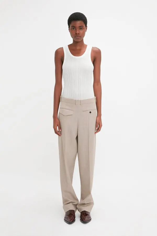 Victoria Beckham Reverse Front Trouser - Sesame
