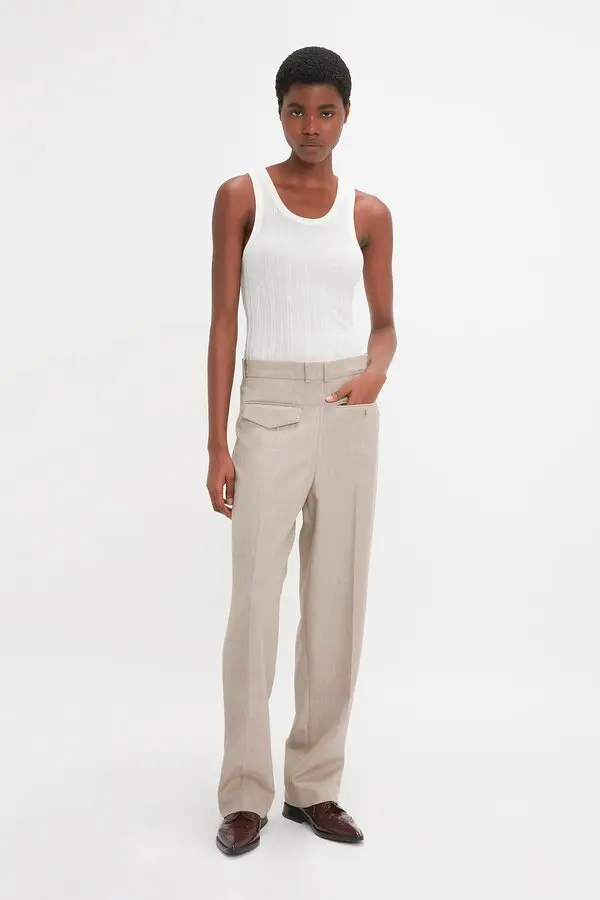 Victoria Beckham Reverse Front Trouser - Sesame