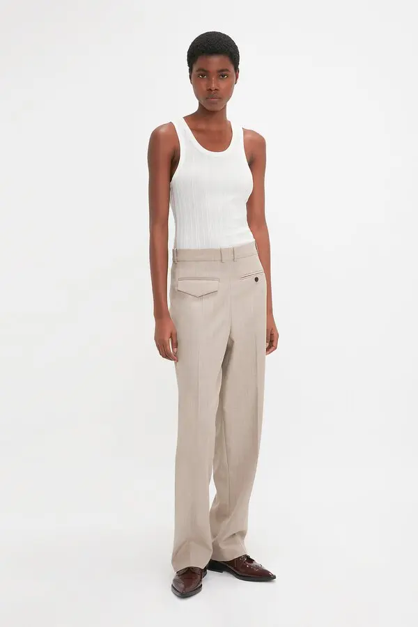 Victoria Beckham Reverse Front Trouser - Sesame