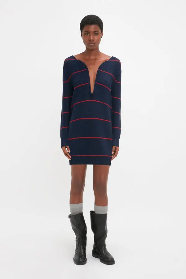 Victoria Beckham Frame Detail Jumper Dress - Navy-red