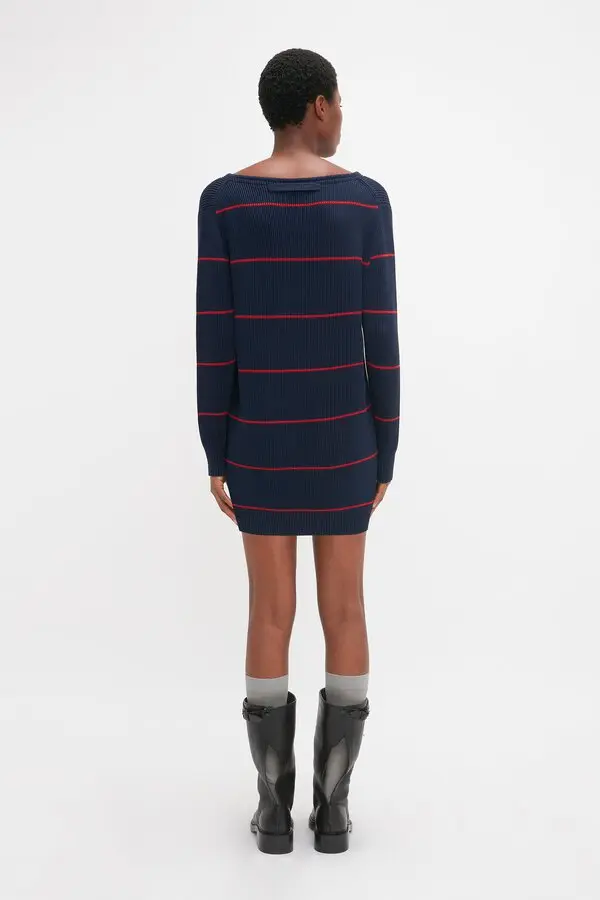 Victoria Beckham Frame Detail Jumper Dress - Navy-red