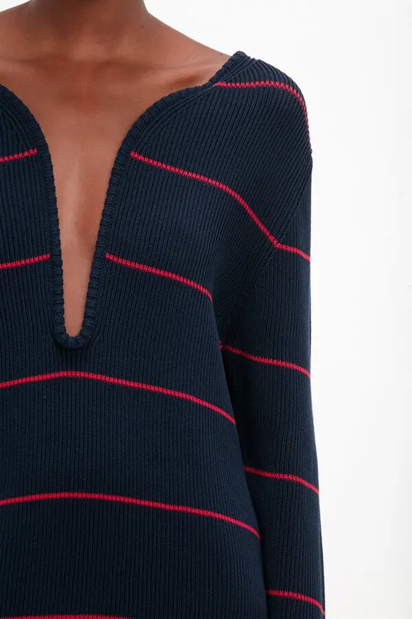 Victoria Beckham Frame Detail Jumper Dress - Navy-red