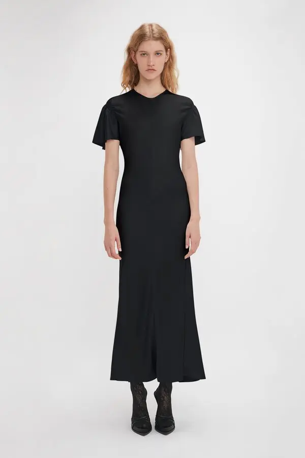 Victoria Beckham Gathered Sleeve Midi Dress - Black