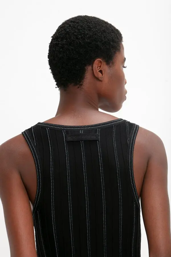 Victoria Beckham Fine Knit Vertical Stripe Tank - Black-blue