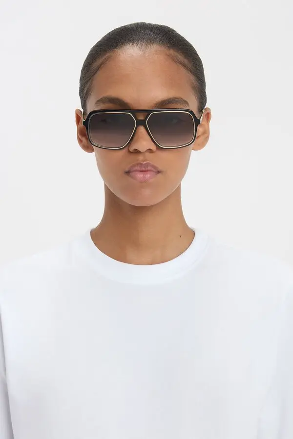 Victoria Beckham Double Bridge Aviator Sunglasses - Black
