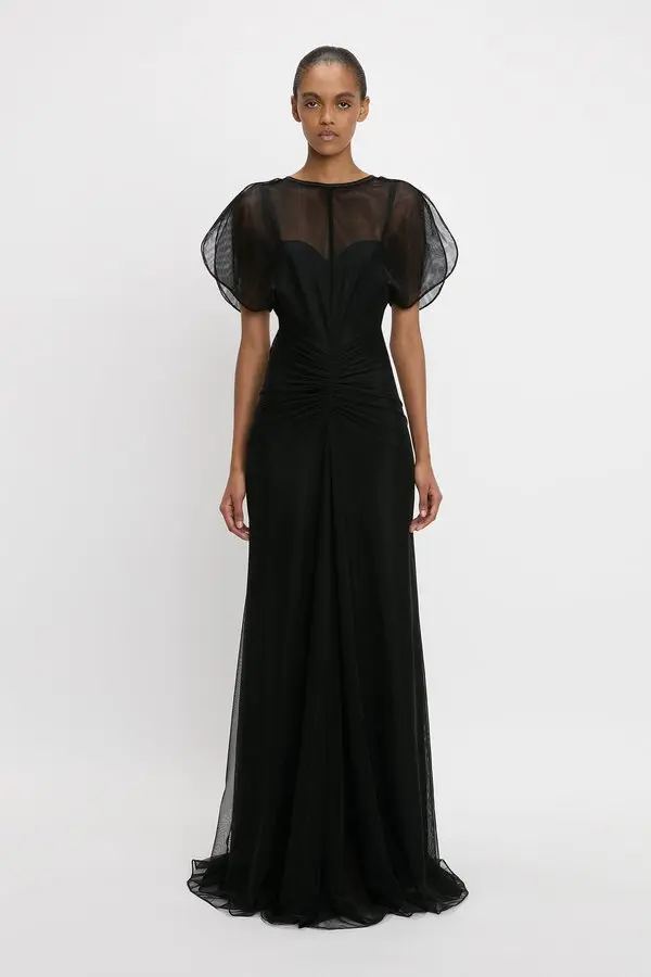 Victoria Beckham Sheer Gathered Waist Floor-length Dress - Black