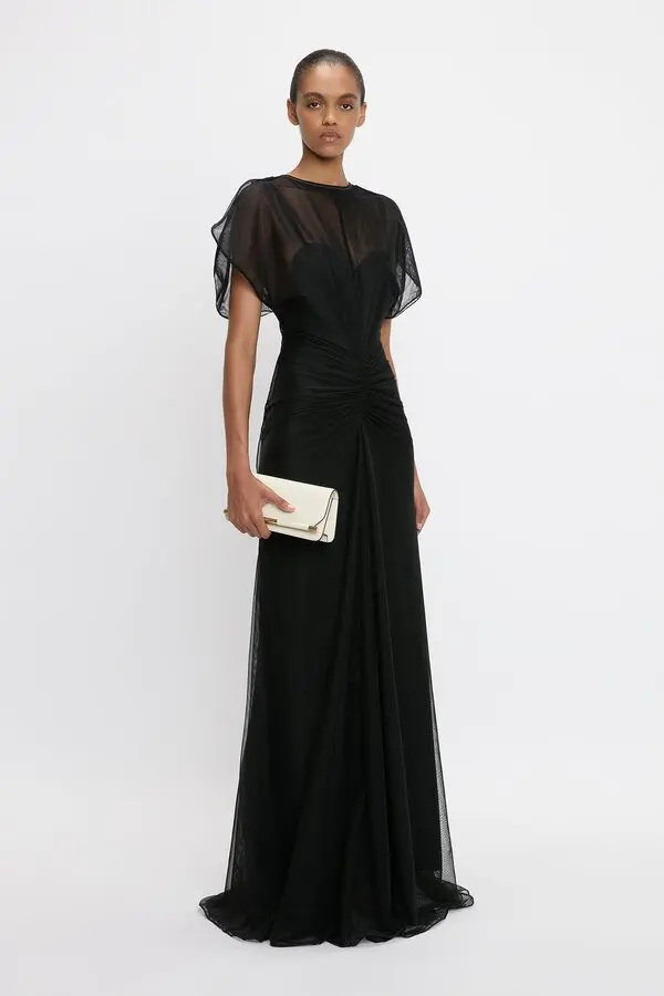 Victoria Beckham Sheer Gathered Waist Floor-length Dress