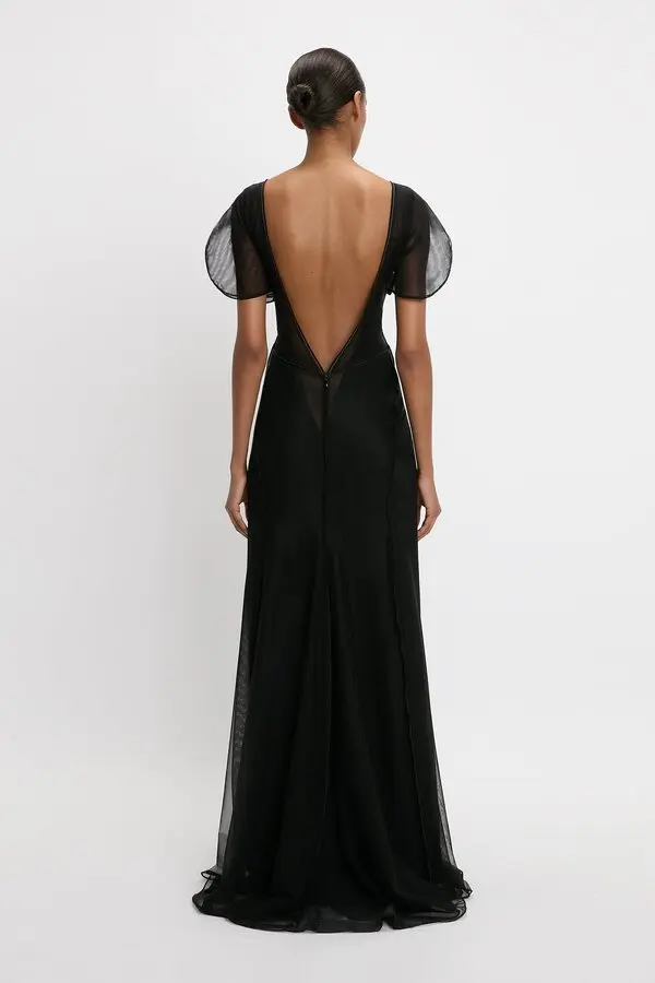Victoria Beckham Sheer Gathered Waist Floor-length Dress