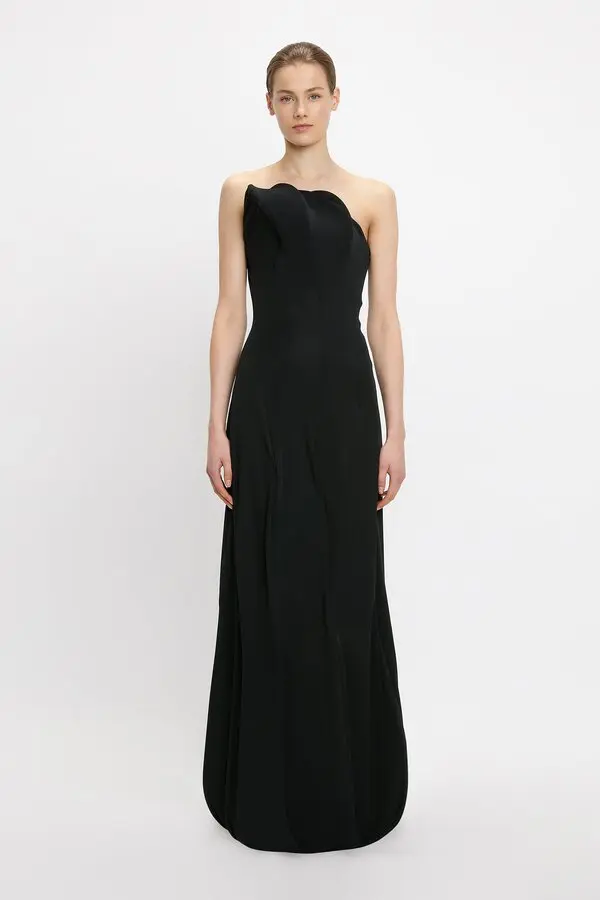 Victoria Beckham Strapless Wave Detail Gown
