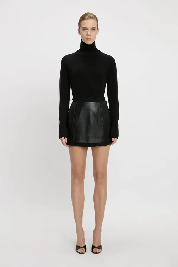 Victoria Beckham Ruched Leather Mini Skirt
