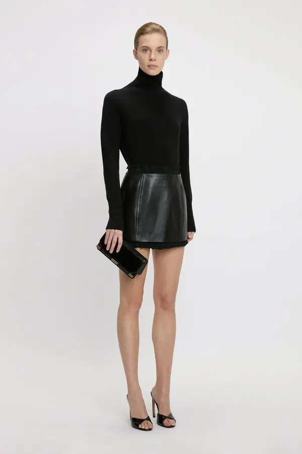 Victoria Beckham Ruched Leather Mini Skirt