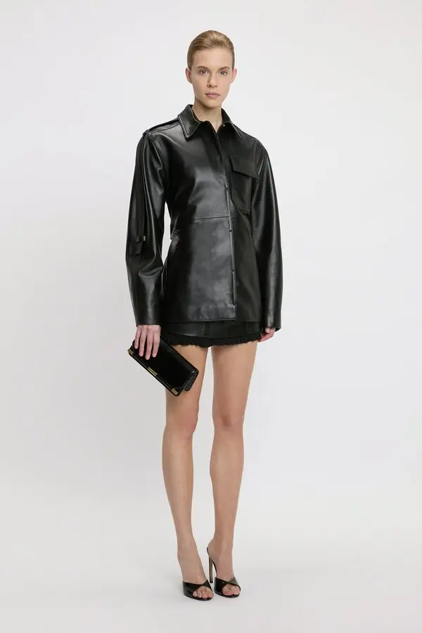 Victoria Beckham Belted Boxy Leather Jacket