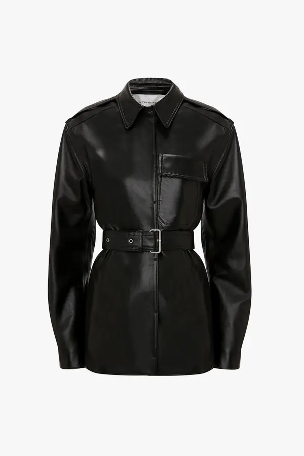 Victoria Beckham Belted Boxy Leather Jacket
