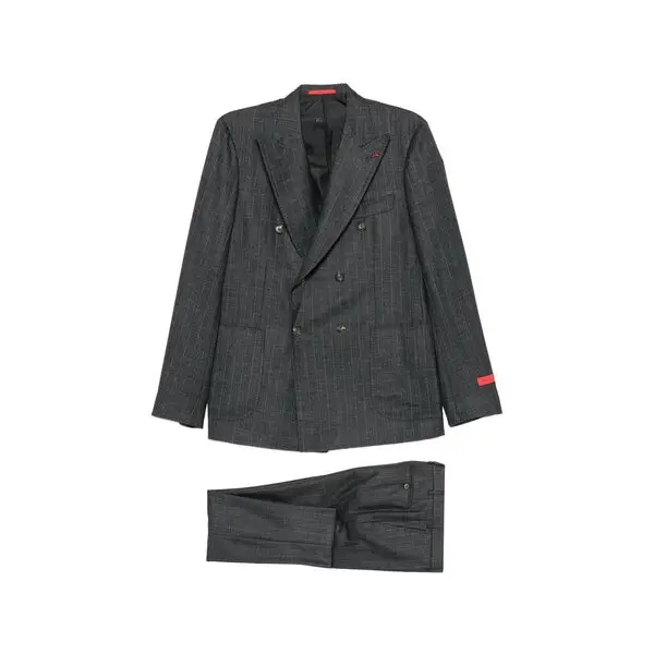 Isaia Grey Suits Double Breasted Suits - Gray