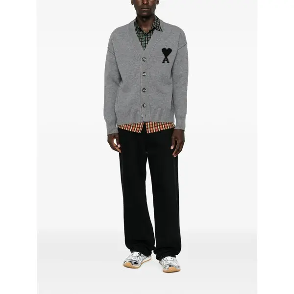 AMI Paris Grey Sweaters & Knitwear Cardigans