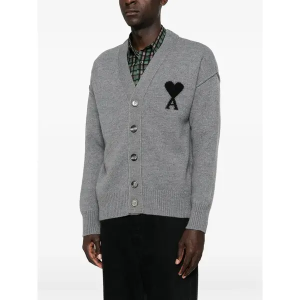 AMI Paris Grey Sweaters & Knitwear Cardigans