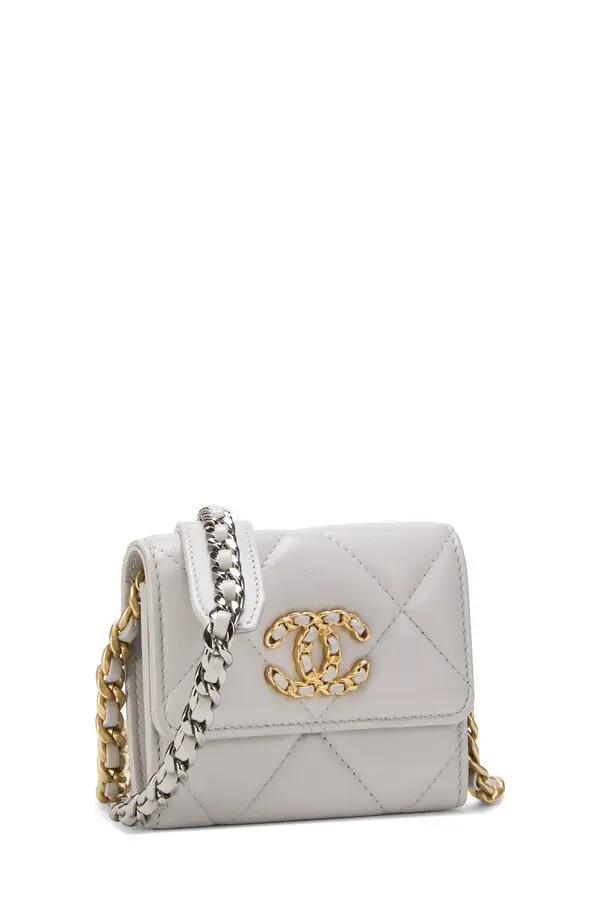 Chanel Lambskin 19 Flap Card Holder On Chain - Grey