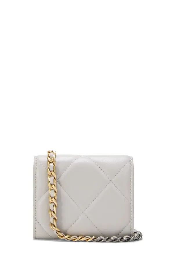 Chanel Lambskin 19 Flap Card Holder On Chain - Grey