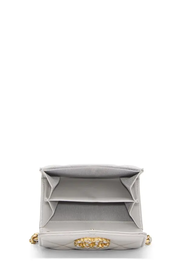 Chanel Lambskin 19 Flap Card Holder On Chain - Grey