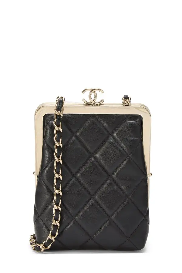 Chanel Lambskin Plexiglass Clutch On Chain