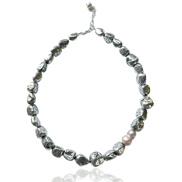 RARE MATTERS JEWELRY Silver / Pink Sterling Silver Pink Baroque Pearl Statement Necklace