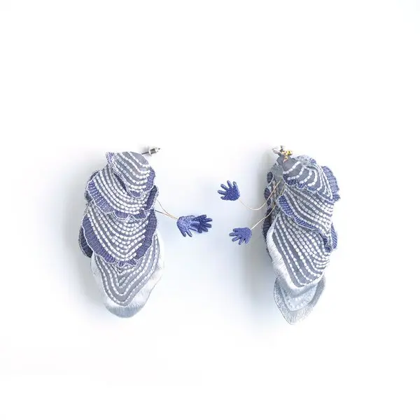 NANA WATANABE Grey / Silver See The Light Luminous Embroidered Earrings Silver