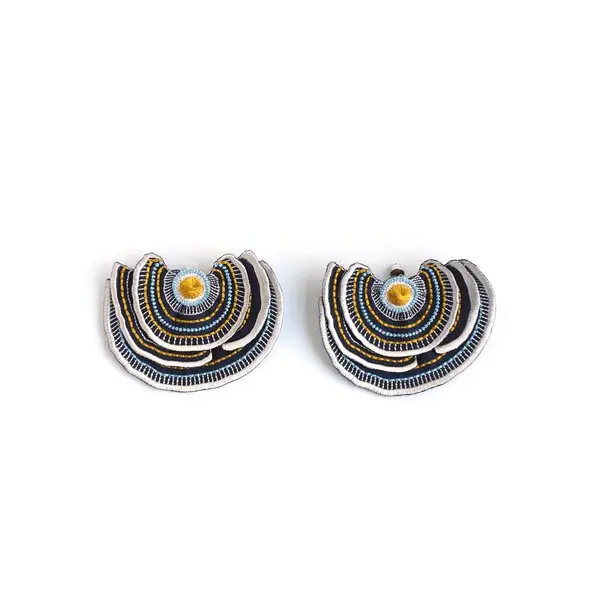 NANA WATANABE Black / Grey Turkey Tail Layered Embroidered Earrings Grey