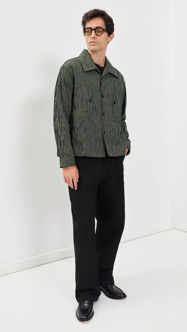 NICHOLAS DALEY Tucked Dobby Stripe Workers Shacket
