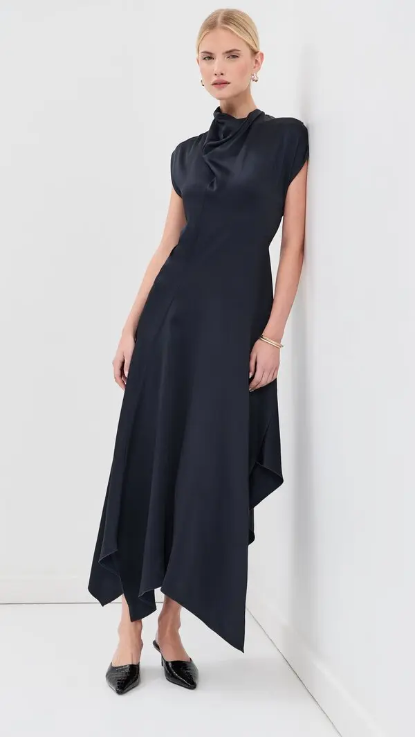 Victoria Beckham High Neck Draped Midi Dress
