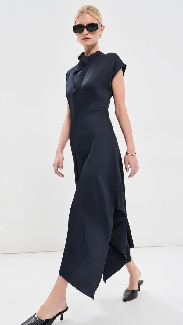Victoria Beckham High Neck Draped Midi Dress