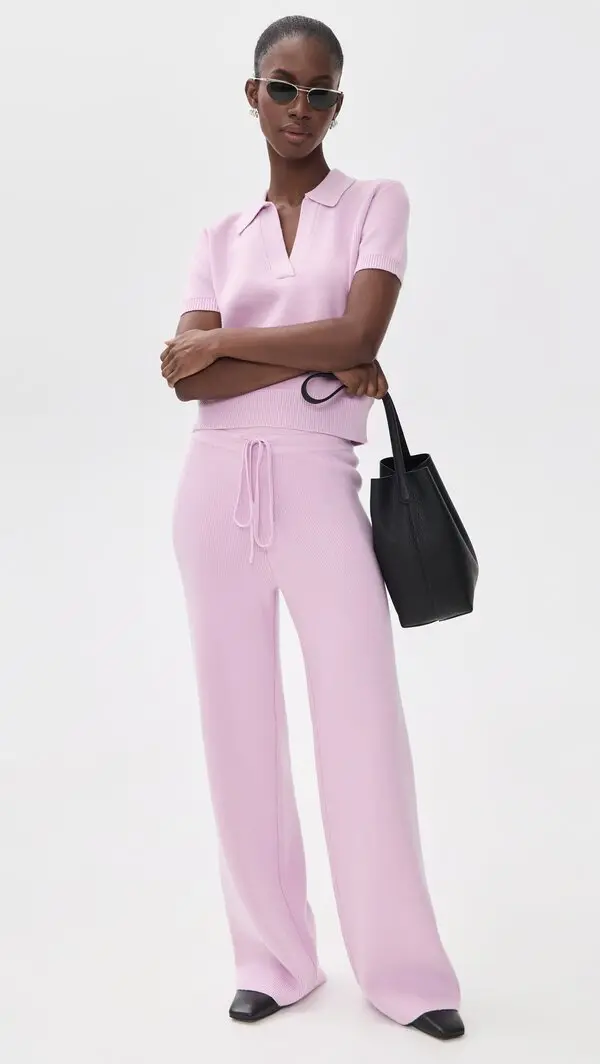 English Factory Ribbed Knit Drawstring Wide Leg Pants