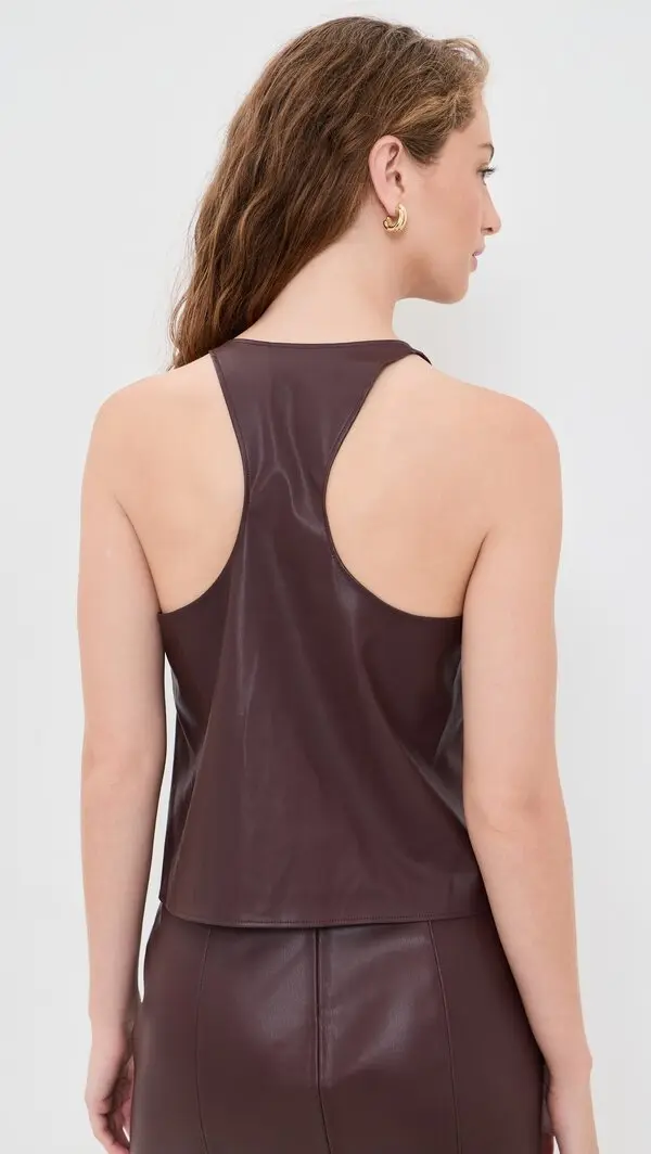 L'Agence Faux Leather Tullia Racerback Tank - Deep Mahogany