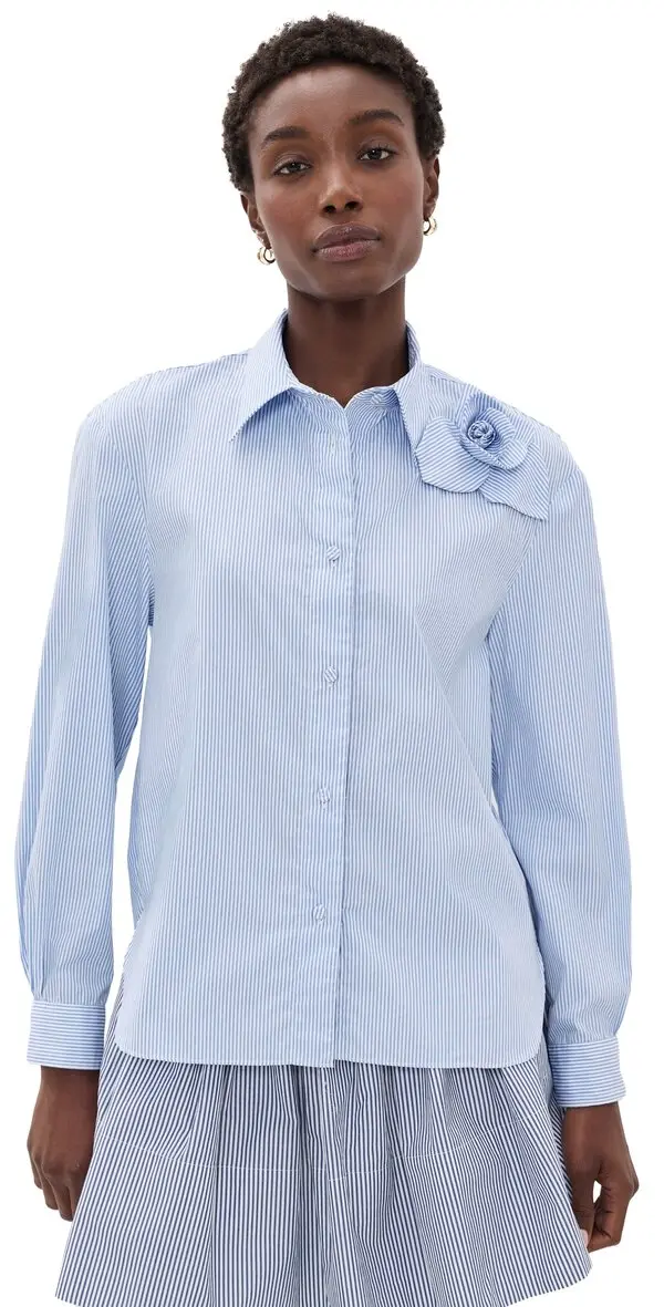AKNVAS Poplin Rose Button Down Shirt - Sky Blue Stripe