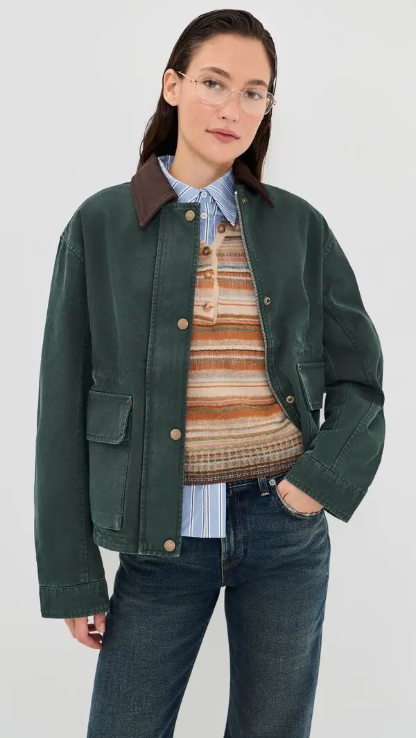 Acne Studios Canvas Jacket With Leather Collar